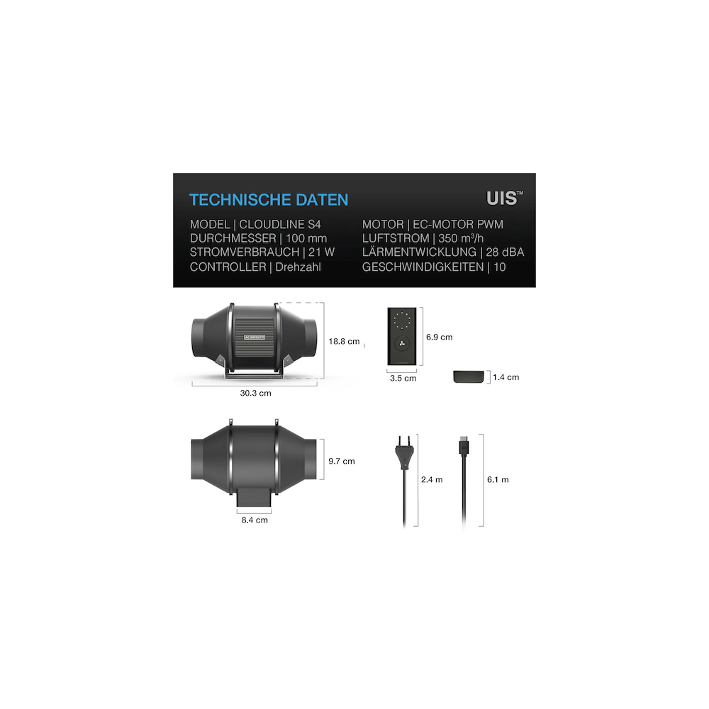 Buy AC Infinity Cloudline PRO S4, quiet inline fan system with speed ...